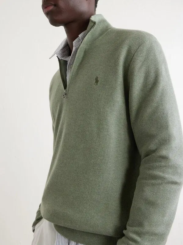 Polo Ralph Lauren Logo-embroidered Cotton Half-zip Sweater - Green