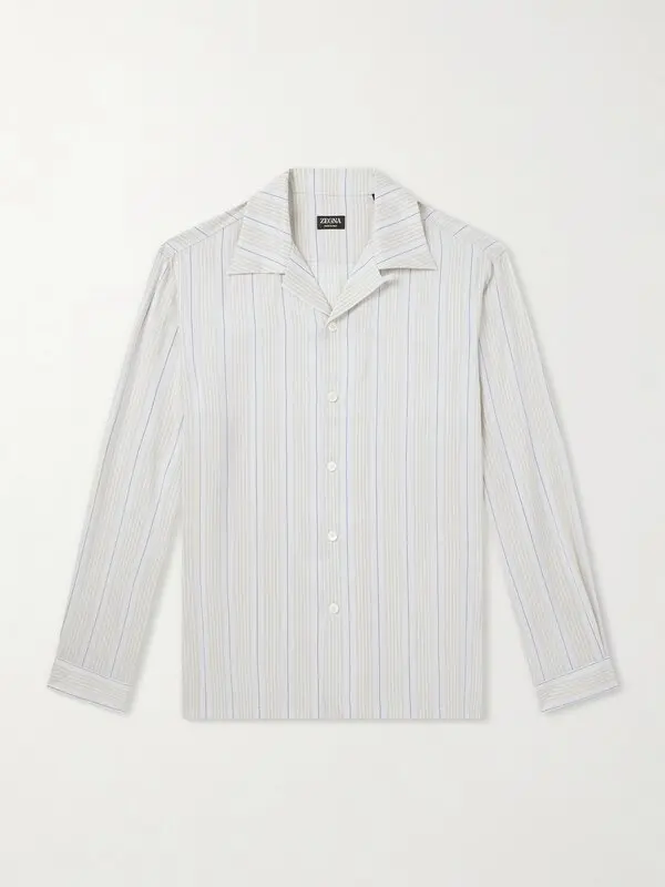 Zegna Striped Camp-collar Silk Shirt - Neutrals