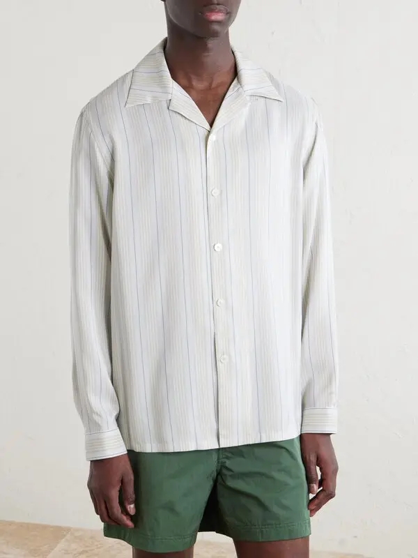 Zegna Striped Camp-collar Silk Shirt - Neutrals