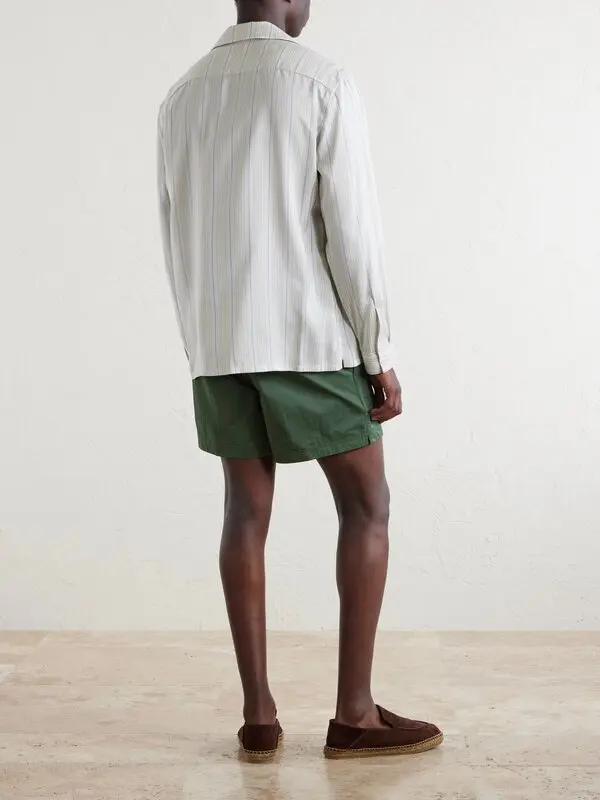 Zegna Striped Camp-collar Silk Shirt - Neutrals
