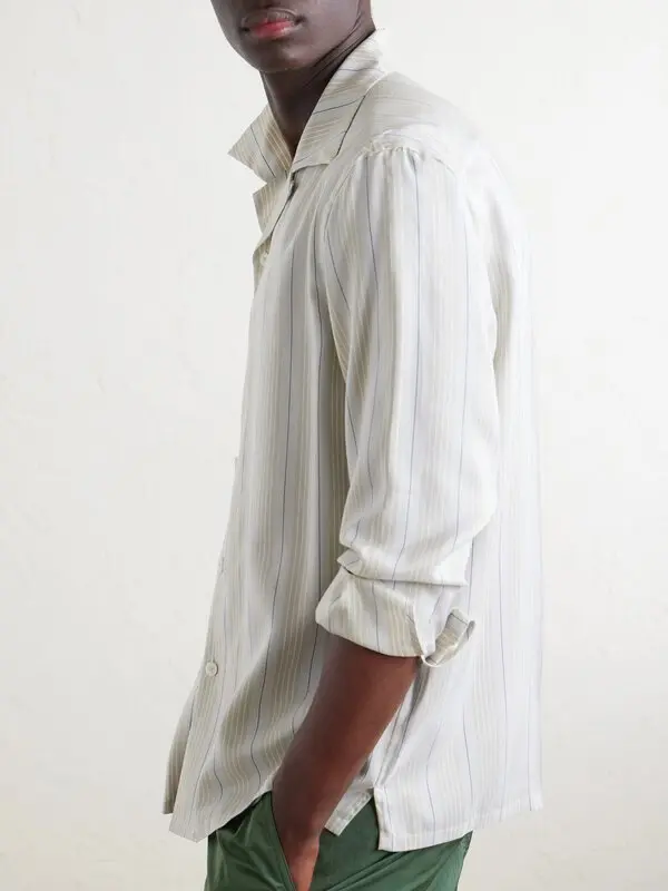 Zegna Striped Camp-collar Silk Shirt - Neutrals