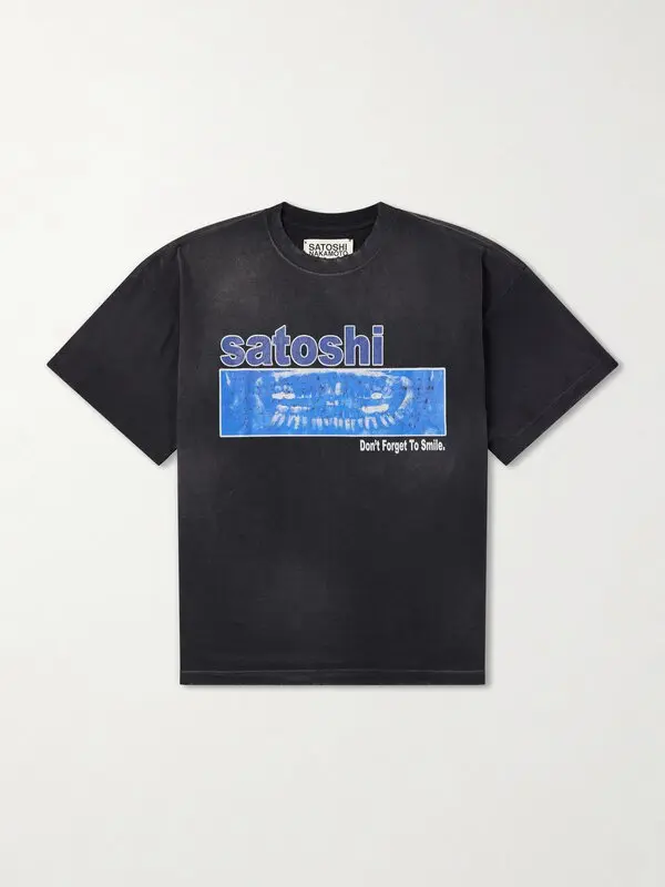 SATOSHI NAKAMOTO Don’t Forget To Smile Logo-print Cotton-jersey T-shirt - Black