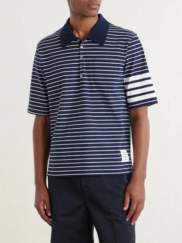 Thom Browne Striped Logo-appliqué Cotton-blend Terry Polo Shirt