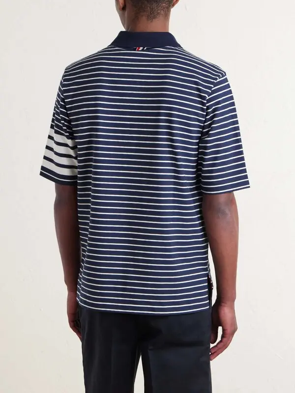 Thom Browne Striped Logo-appliqué Cotton-blend Terry Polo Shirt