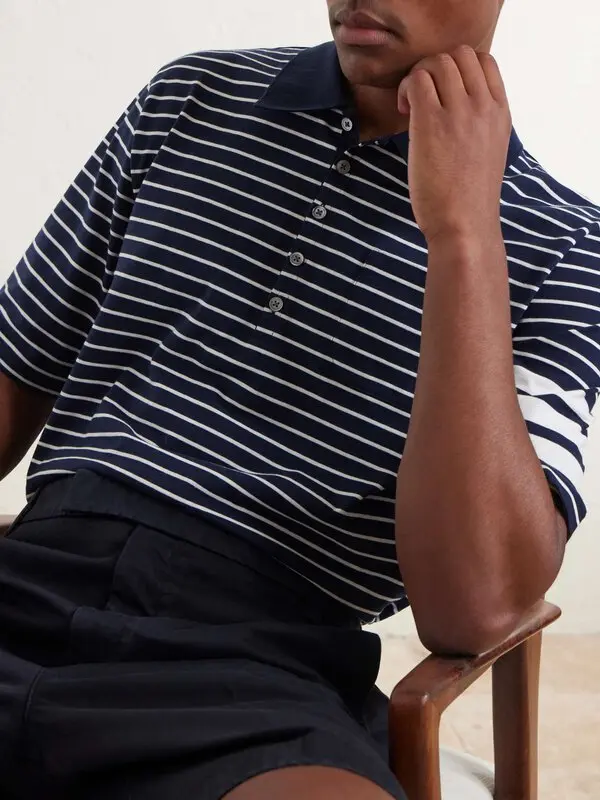 Thom Browne Striped Logo-appliqué Cotton-blend Terry Polo Shirt