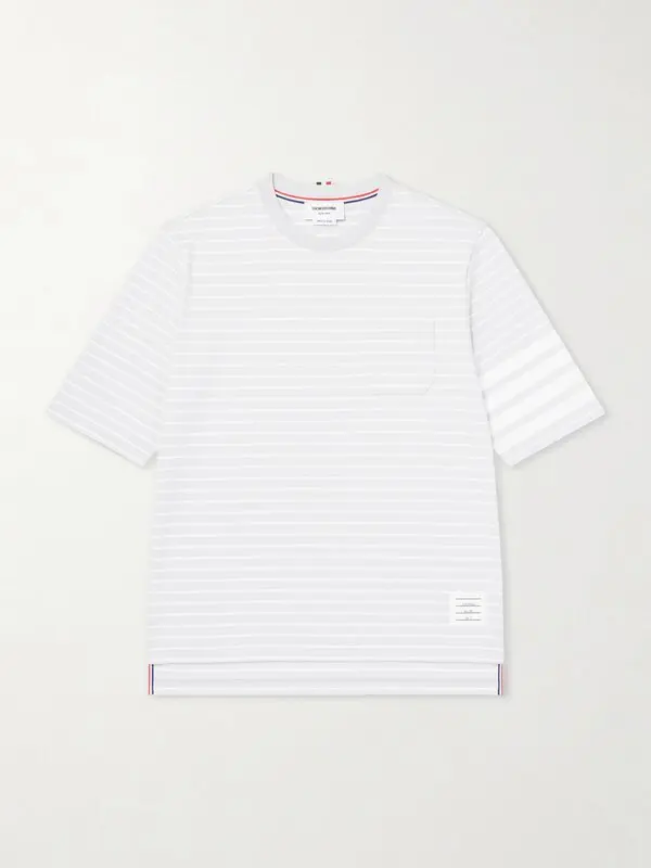 Thom Browne Striped Cotton Jersey T-shirt - Gray
