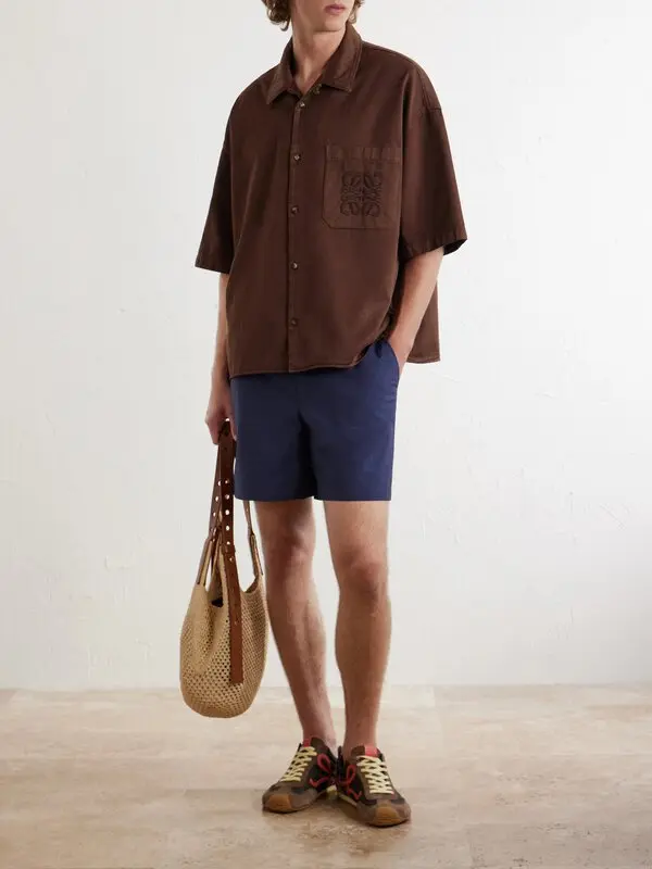 Loewe Straight-leg Cotton-blend Shorts - Blue