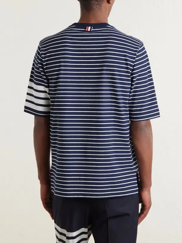 Thom Browne Striped Cotton T-shirt - Blue
