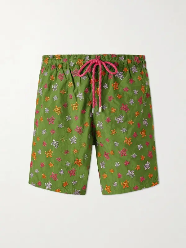 Vilebrequin Mistral Embroidered Straight-leg Swim Shorts - Green