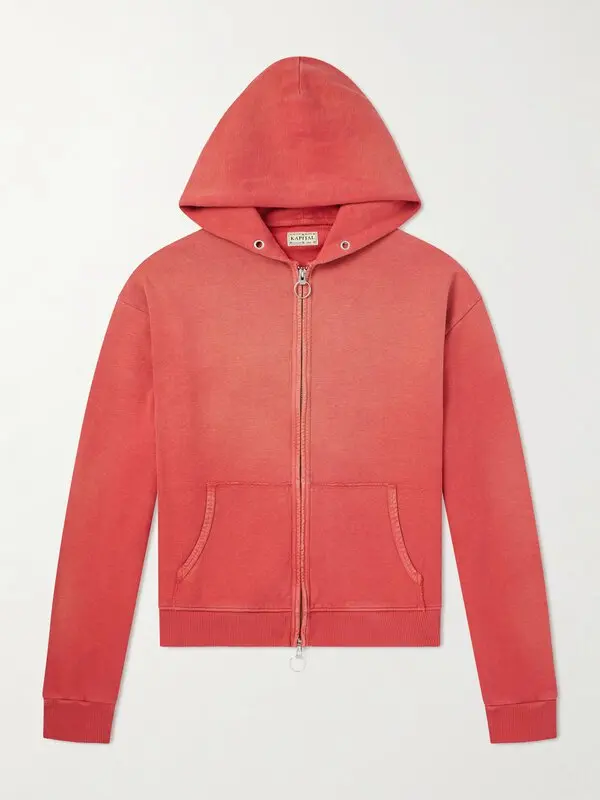 Kapital Distressed Cotton-jersey Zip-up Hoodie - Red