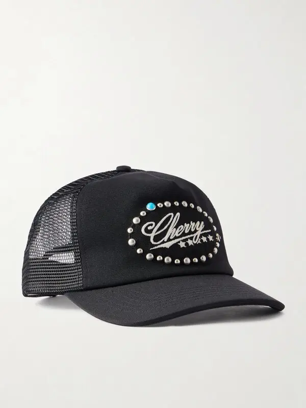 CHERRY LOS ANGELES 6 Star Logo-embroidered Studded Canvas And Mesh Baseball Cap - Black