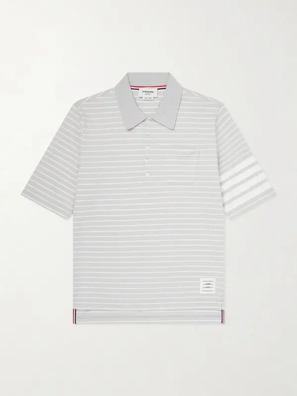 Thom Browne Striped Cotton-jersey Polo Shirt - Gray