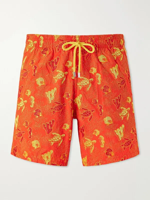 Vilebrequin Mistral Embroidered Straight-leg Swim Shorts - Orange