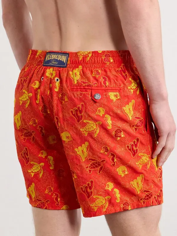 Vilebrequin Mistral Embroidered Straight-leg Swim Shorts - Orange