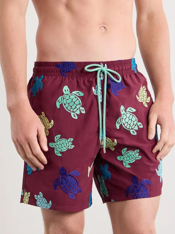 Vilebrequin Embroidered Turtle Print Swim Shorts - Red