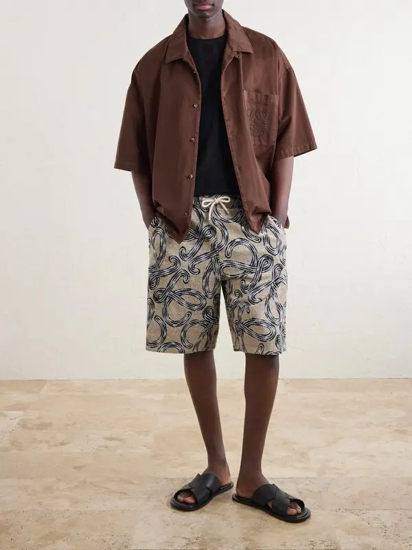 Loewe Straight-leg Printed Cotton-blend Shorts - Neutrals