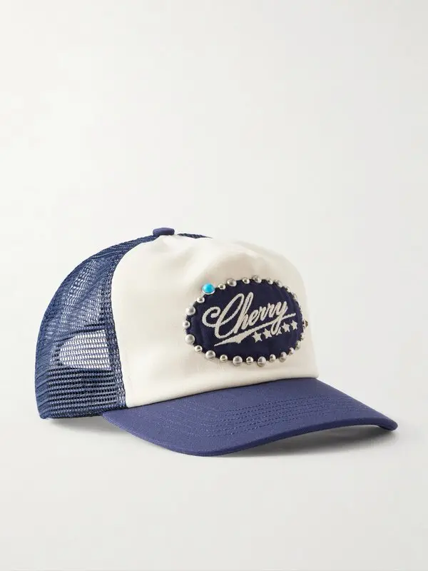 CHERRY LOS ANGELES 6 Star Logo-embroidered Studded Canvas And Mesh Trucker Cap - Blue