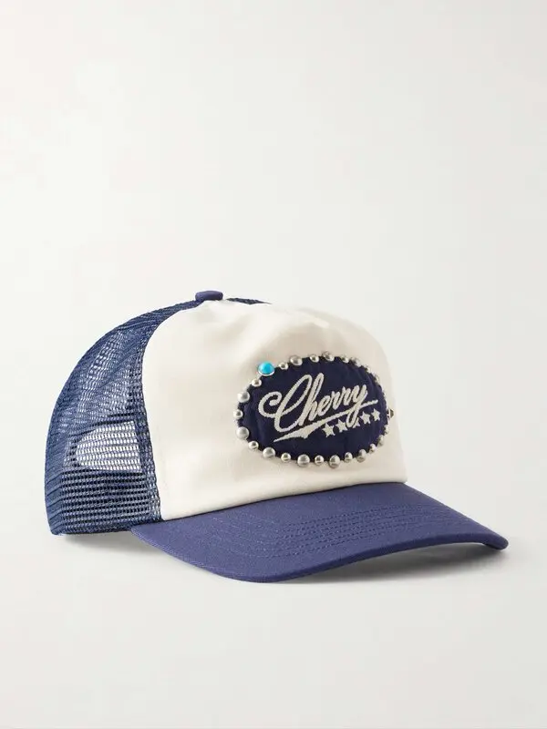 CHERRY LOS ANGELES 6 Star Logo-embroidered Studded Canvas And Mesh Trucker Cap - Navy