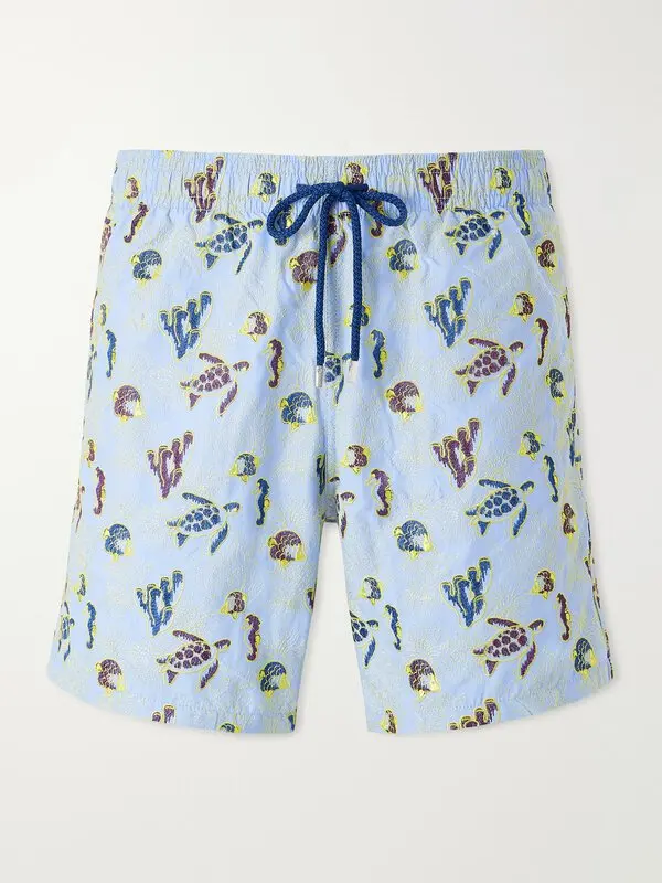 Vilebrequin Mistral Embroidered Straight-leg Swim Shorts - Blue