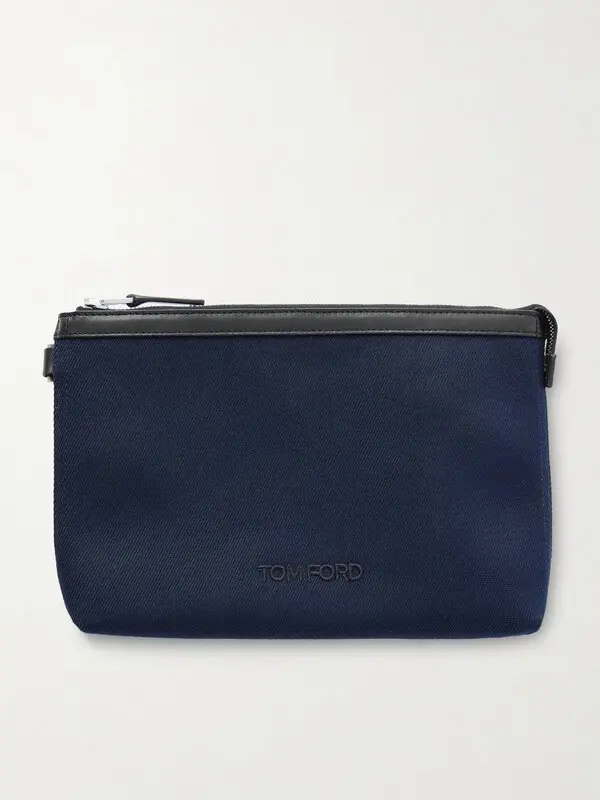 TOM FORD Leather-trimmed Canvas Pouch - Blue
