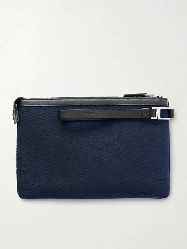 TOM FORD Canvas Pouch With Leather Trim - Blue