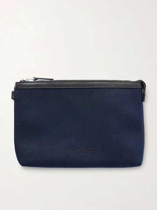 TOM FORD Leather-trimmed Canvas Pouch - Navy