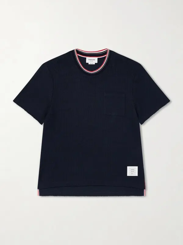 Thom Browne Pointelle-knit Cotton And Linen-blend T-shirt - Blue