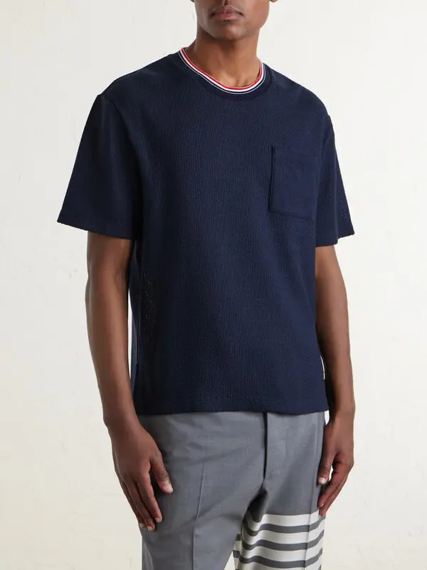 Thom Browne Pointelle-knit Cotton And Linen-blend T-shirt