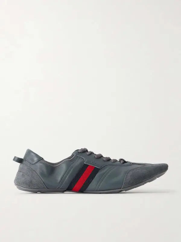 Gucci Flex Suede-trimmed Leather Sneakers - Gray
