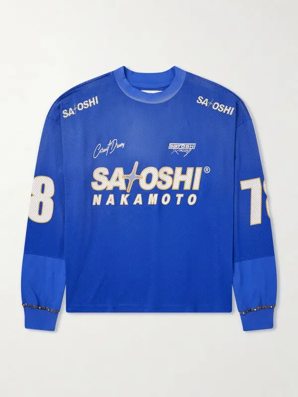 SATOSHI NAKAMOTO Moto Logo-print Mesh T-shirt - Blue