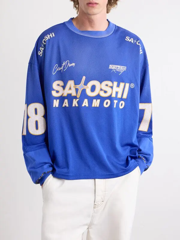 SATOSHI NAKAMOTO Moto' Graphic Mesh Long Sleeve T-shirt