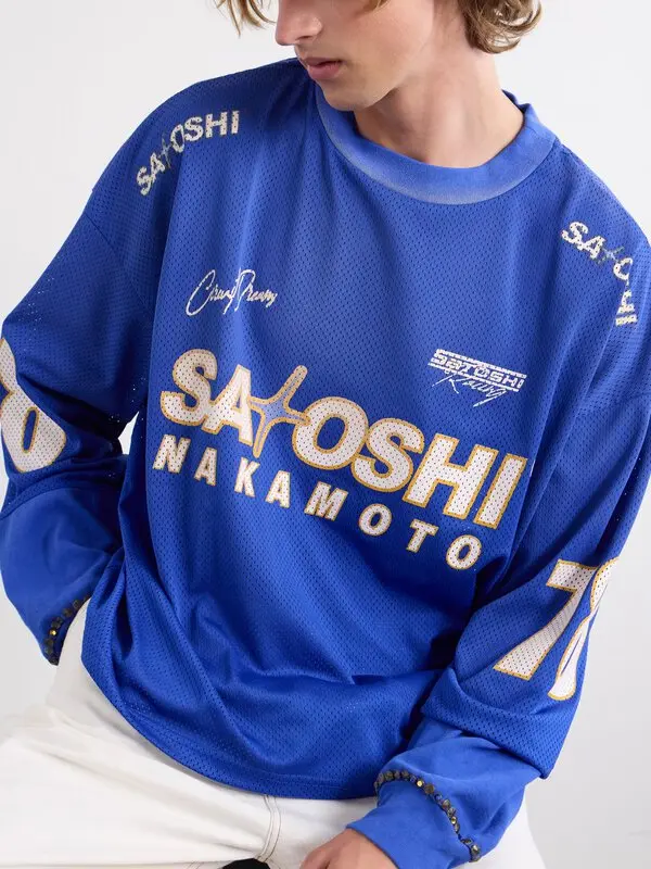 SATOSHI NAKAMOTO Moto' Graphic Mesh Long Sleeve T-shirt