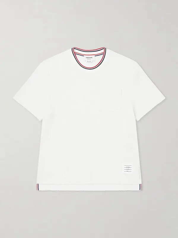 Thom Browne Pointelle-knit Cotton And Linen-blend T-shirt - White