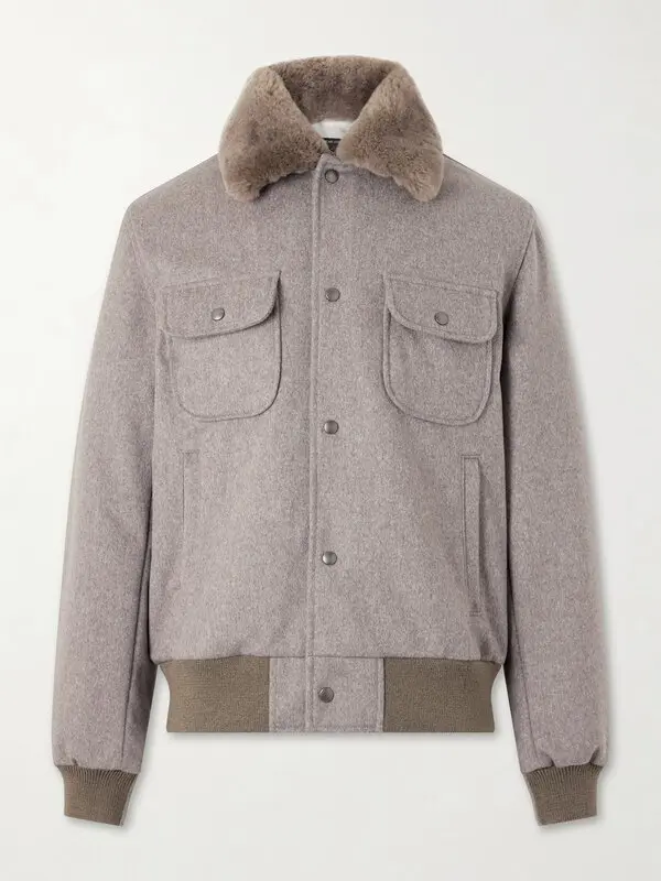 Golden Bear Sherling Trim Wool Bomber Jacket - Brown