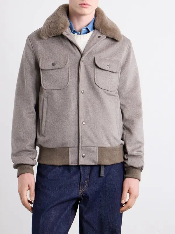 Golden Bear Shearling Trim Wool Bomber Jacket