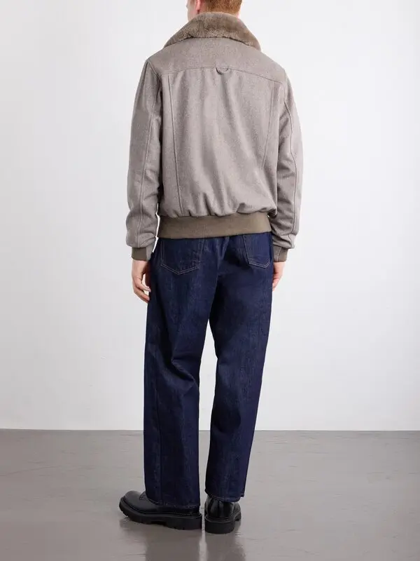 Golden Bear Shearling Trim Wool Bomber Jacket