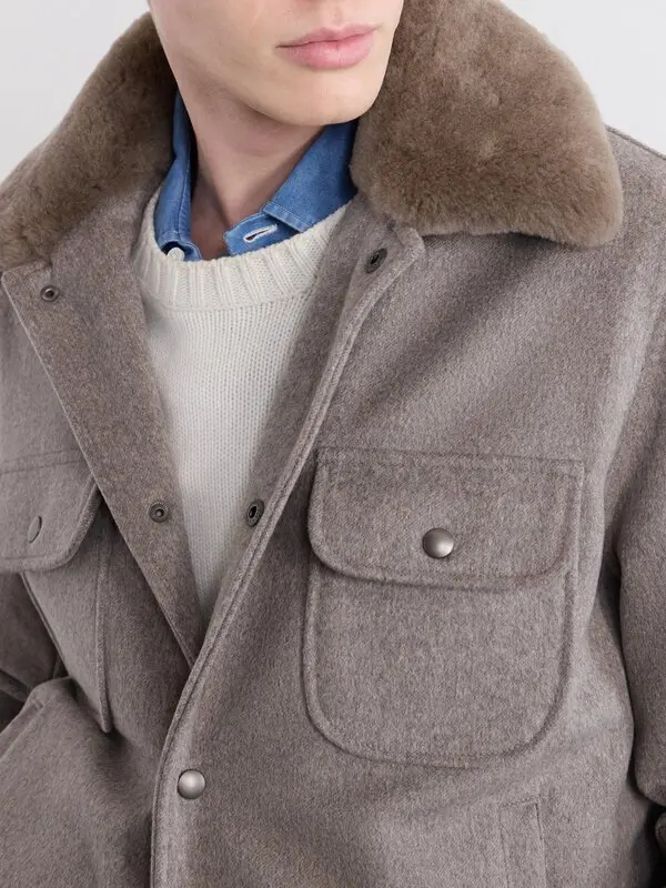 Golden Bear Shearling Trim Wool Bomber Jacket