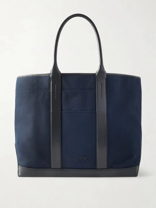TOM FORD Leather-trimmed Canvas Weekend Bag - Blue