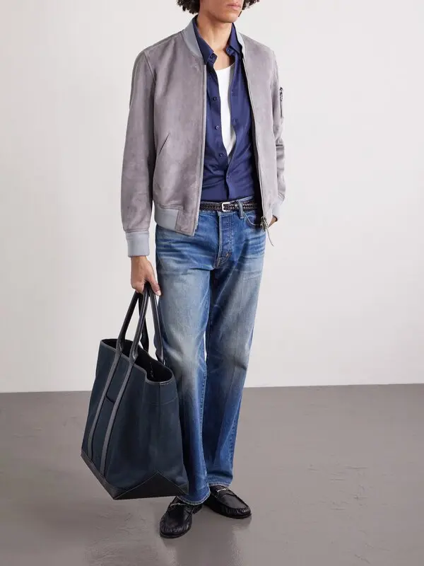 TOM FORD Leather-trimmed Canvas Weekend Bag - Blue