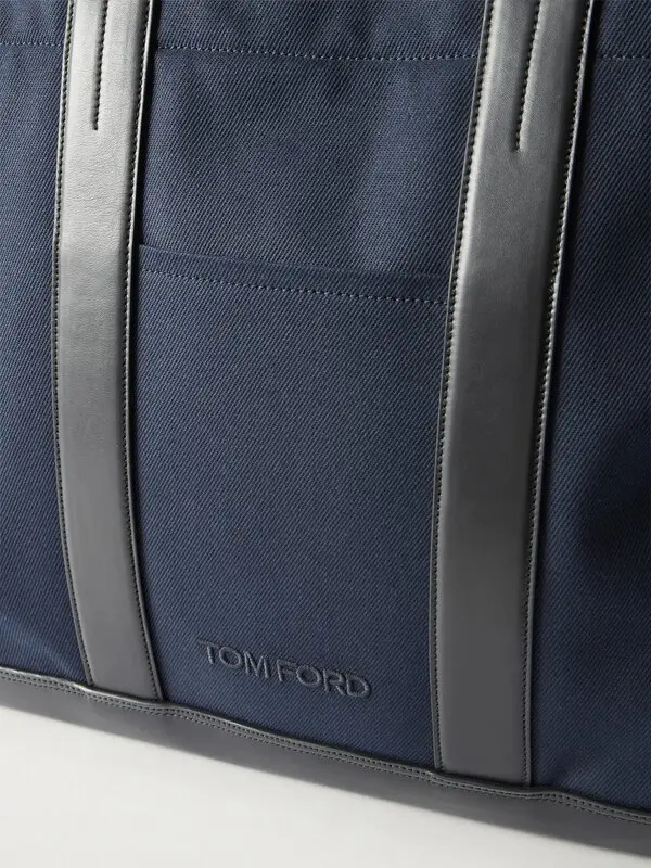 TOM FORD Leather-trimmed Canvas Weekend Bag - Blue