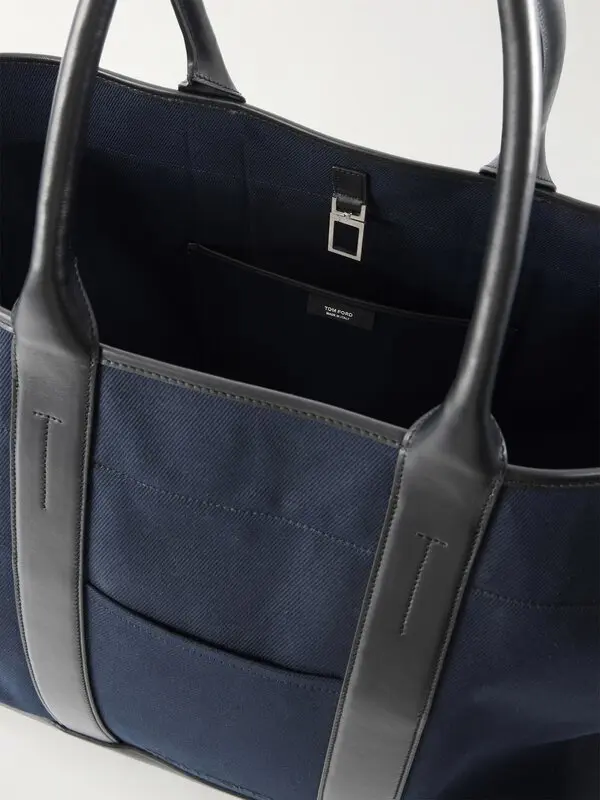 TOM FORD Leather-trimmed Canvas Weekend Bag - Blue