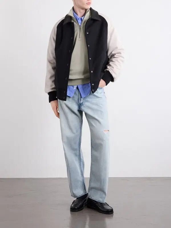 Golden Bear Leather Trimmed Wool-blend Bomber Jacket