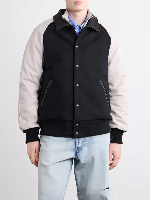 Golden Bear Leather Trimmed Wool-blend Bomber Jacket