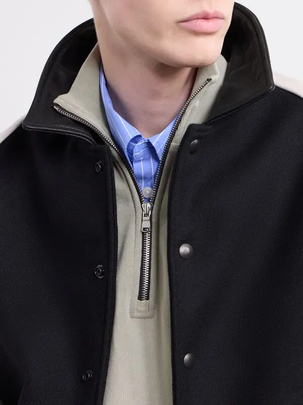 Golden Bear Leather Trimmed Wool-blend Bomber Jacket