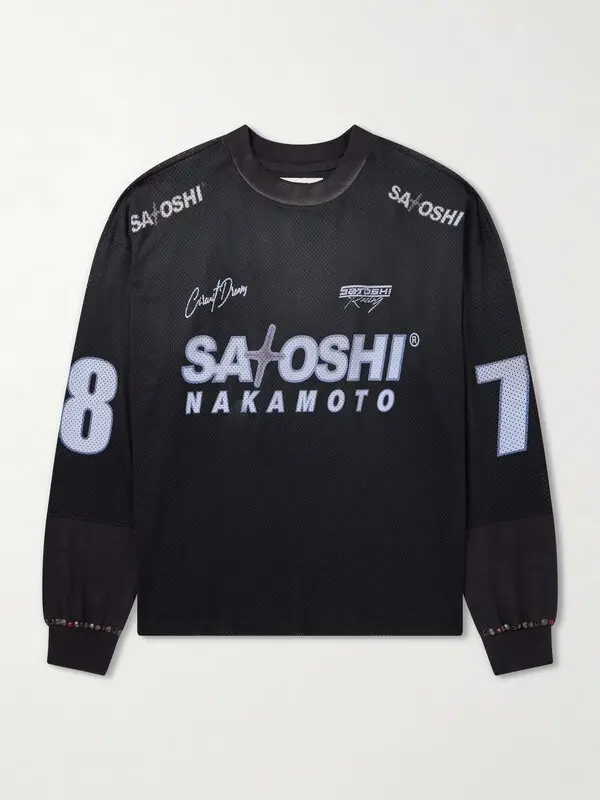 SATOSHI NAKAMOTO Moto Logo-print Mesh T-shirt - Black