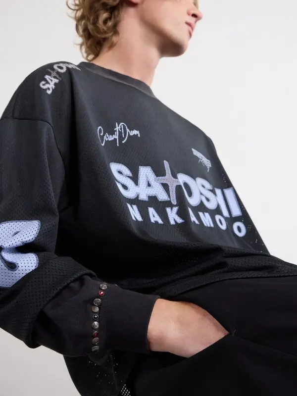 SATOSHI NAKAMOTO Moto" Logo-print Mesh Long Sleeve T-shirt