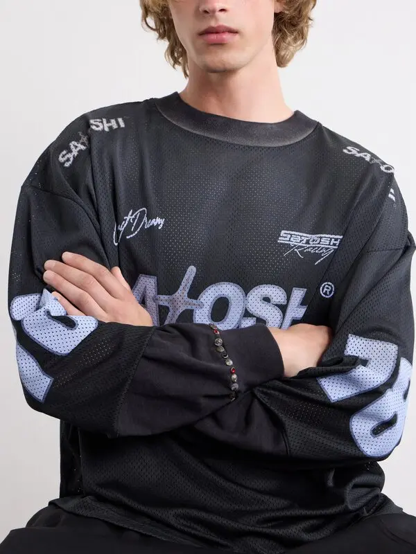 SATOSHI NAKAMOTO Moto" Logo-print Mesh Long Sleeve T-shirt