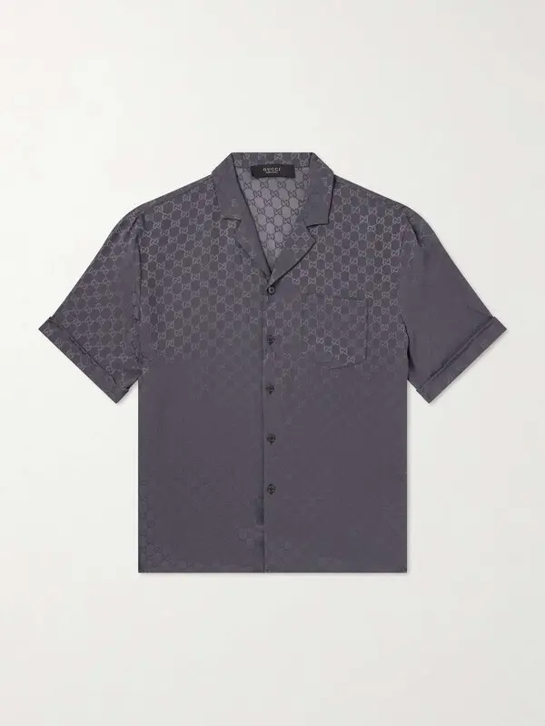 Gucci Bowling Gg Supreme Jacquard Silk-twill Shirt - Gray