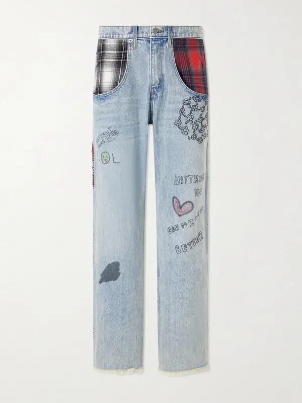 SATOSHI NAKAMOTO Nessa Wide-leg Printed Embellished Jeans - Blue