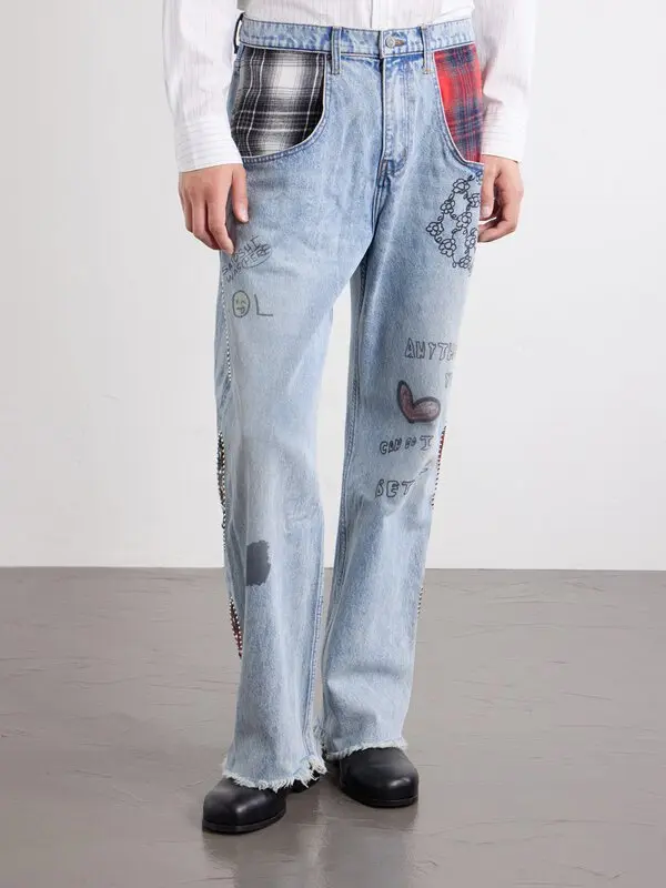 SATOSHI NAKAMOTO Wide-leg Printed Embellished Jeans